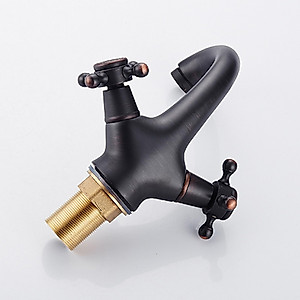 ZYCDP Bathroom Sink Faucets Vintage Bathroom Sink Faucet 1 Hole 2 Handles Double Cross Knobs Hot and Cold Bathroom Sink Faucet Black Antique, A