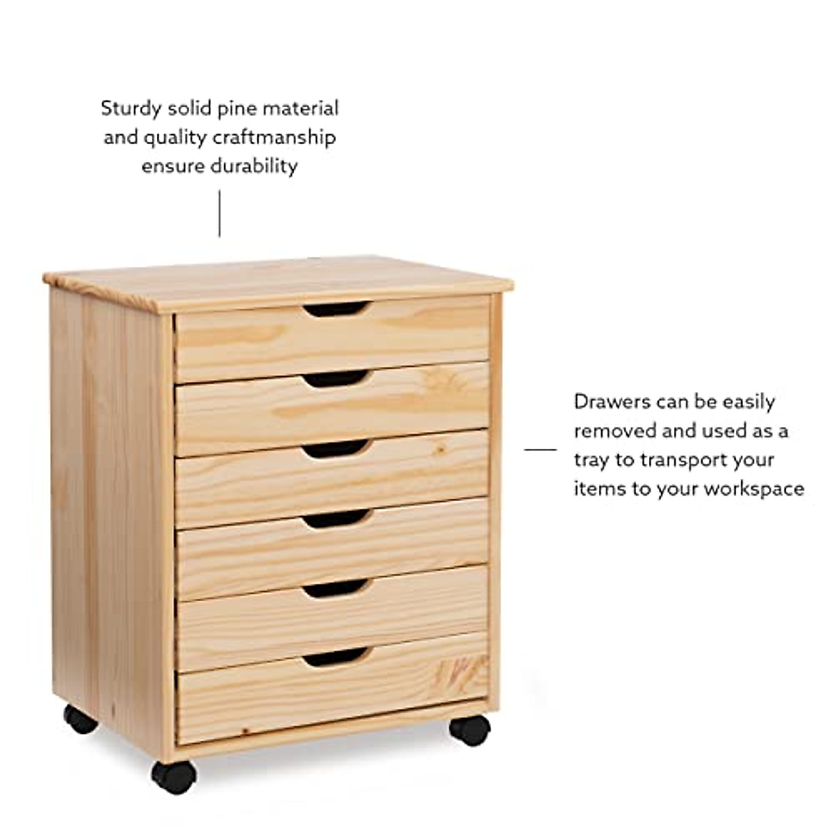 Linon Home Decor Products Corinne Six Drawer Wide, Natural Rolling Cart