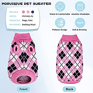 MORVIGIVE Rhombus Knit Small Dog Sweaters, Turtleneck Puppy Jumper Warm Kitten Pullover Sweater for Cold Weather, Dogs & Cats Soft Sweatshirts Boys Girls Pet Knitwear Clothes for Fall Winter Black XL