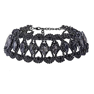 Sexy Rhinestone Choker Necklace for Women Dainty CZ Diamond Gem Chokers for Women - BLACK