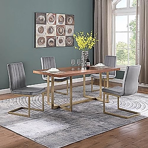 FDFK 5 Piece Kitchen Dining Room Table Set with 1 Walnut Veneer Top Rectangle Dining Table and Dining Chairs Set of 4 for Dining Room,Restaurant(Gray)