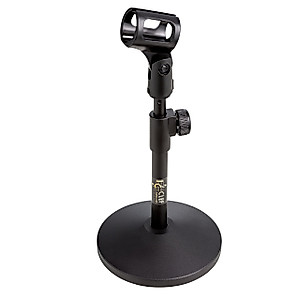 Clef Audio Labs Desktop Mic Stand with Adjustable Arm and Round Non-Slip Weighted Base for Recording, Podcasting, and Gaming with Universal Large Barrel Microphone Clip, Black