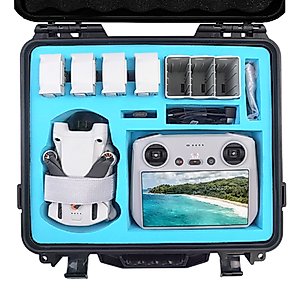 MVMOD Hard Case for DJI Mini 3 Pro, Waterproof Storage Bag for DJI Mini 3/ Mini 3 Pro, Fit for DJI RC with Free Props Strap and MicroSD Card Case (Case Only)