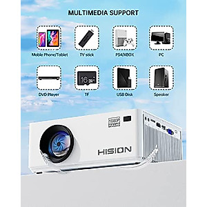 Mini Projector Native 1080P Outdoor Movie Projector, HISION 8000L Portable Home Theater 4K Support Video Projector Compatible with TV Stick, HDMI, VGA, USB, Laptop, DVD, iOS & Android Smartphone