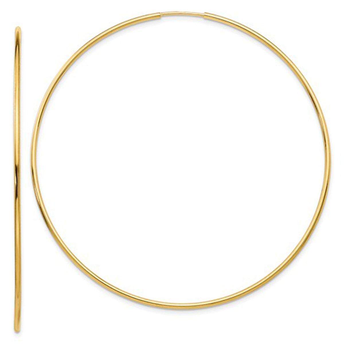 Extra Large 14k Yellow Gold Continuous Endless Hoop Earrings, 1.2mm Tube (62mm)