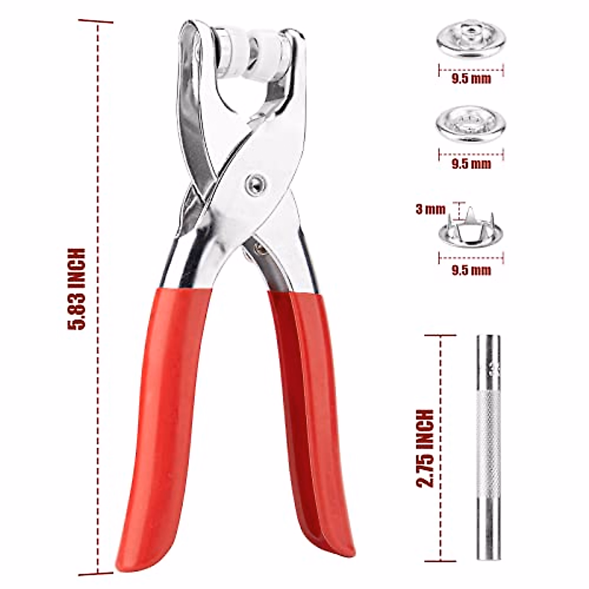 Clatoon 200 Sets Metal Snaps Buttons with Fastener Pliers Press Tool Kit Perfect for DIY Crafts Clothes Hats and Sewing (10 Colors,9.5mm)