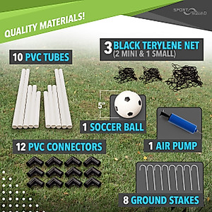 Sport Squad Mini 2-in-1 Dual Use Training Soccer Goal Net Set - Two 1.5' x 1' or One 3' x 2' - Training Soccer Goal - Easy Assembly and Compact Storage - Great for Kids