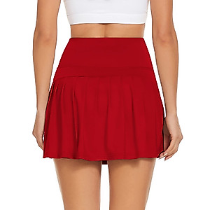 Womens Tennis Skirt High Waist Pleated Skirts for Women Athletic Golf Skirts with Pockets Mini Workout Skirts 03 Red Large