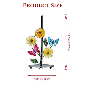 Starsoul Butterfly Sunflower Napkin Holder Black Metal Standing Paper Towel Holders Weighted Rustic Paper Roll Holder Decorative Paper Towel Holder Countertop for Kitchen
