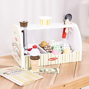 Melissa & Doug Wooden Scoop and Serve Ice Cream Counter (28 pcs) - Play Food and Accessories - Pretend Food Toys, Ice Cream Shop Toys For Kids Ages 3+