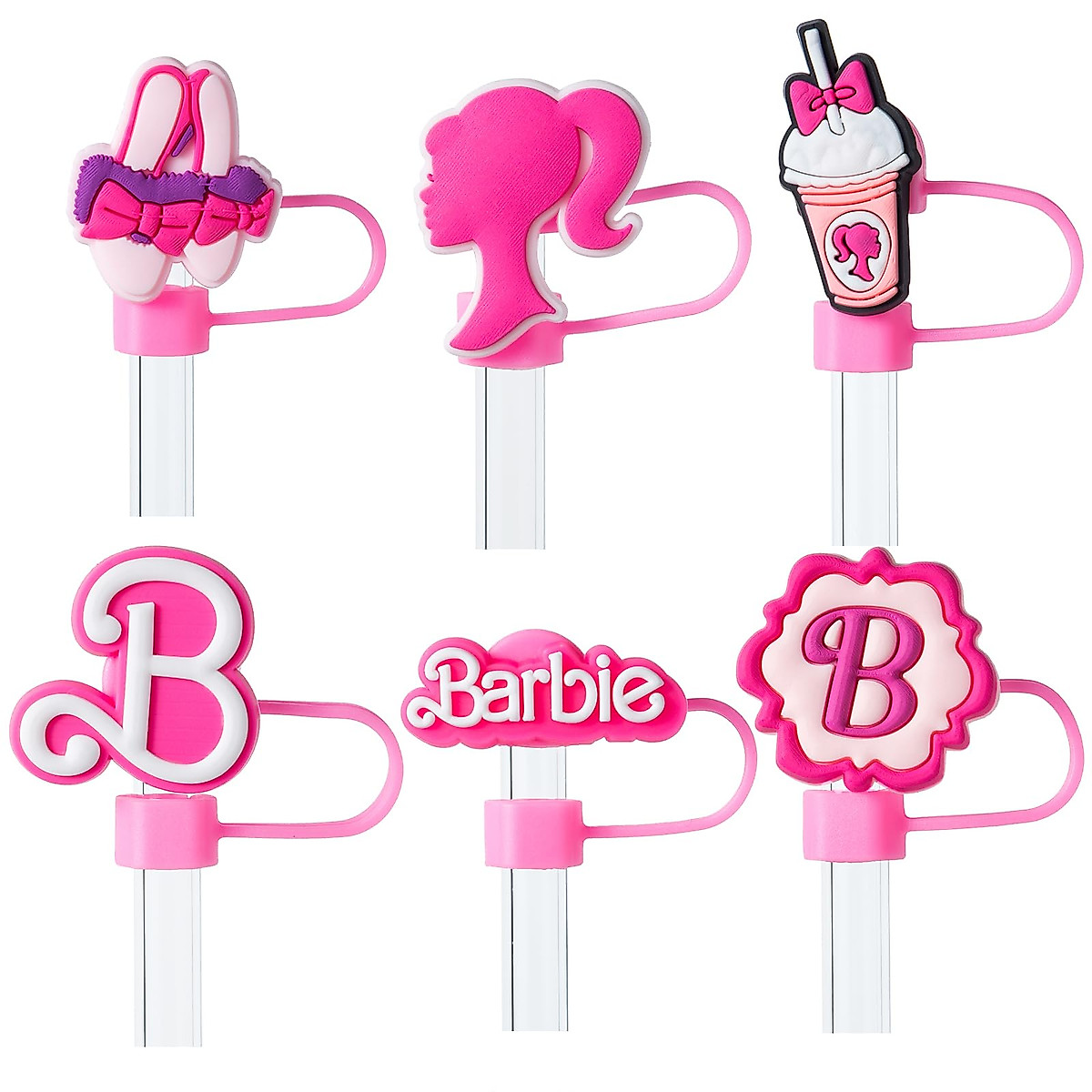 Straw Cover Cap for Stanley Cup, 6Pcs Cute Hot Pink Straw Topper Compatible with 30&40 Oz Tumbler with Handle, Reusable Silicone Straw Tip Covers as Stanley Cup Accessories(10mm)