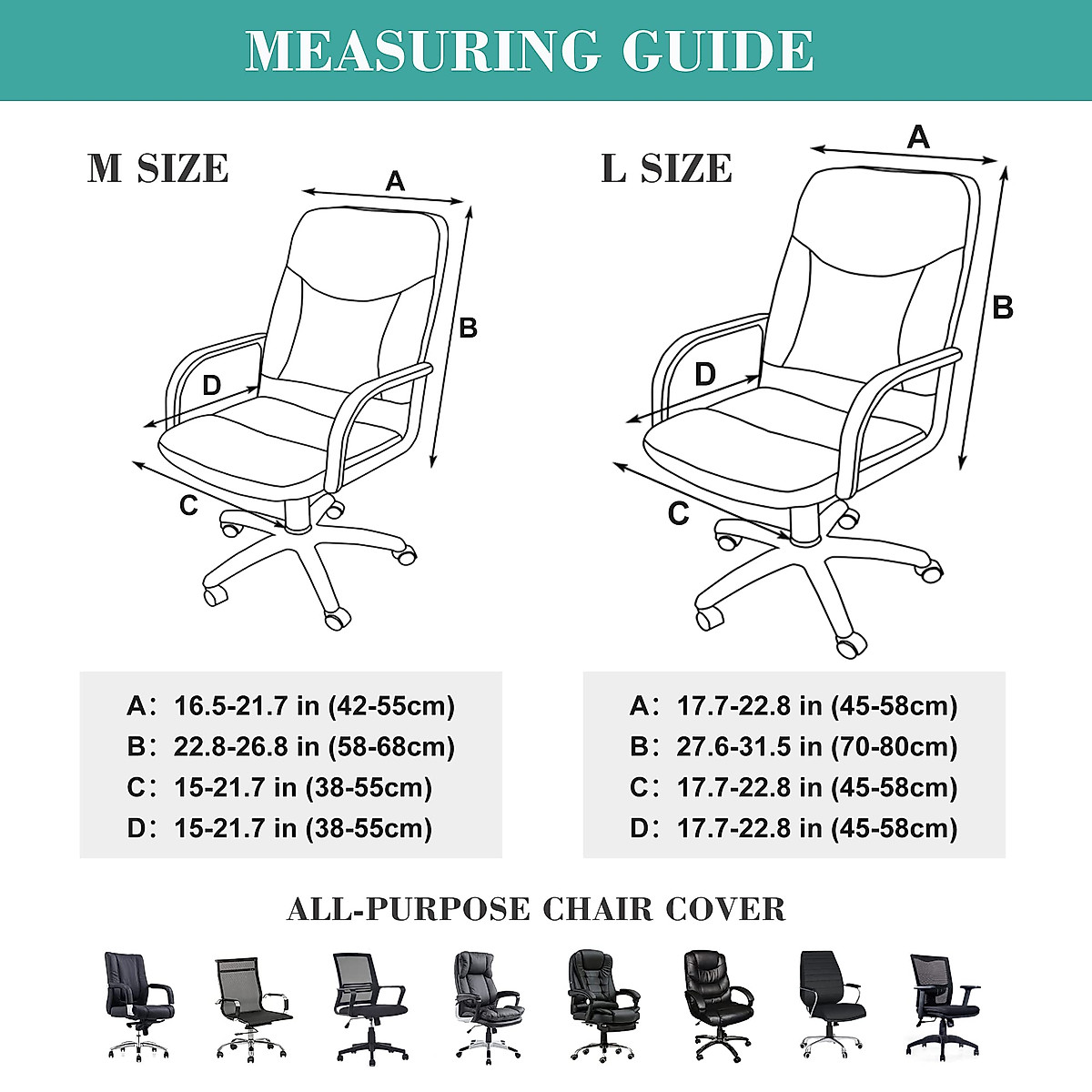 Jin Le Office Chair Cover- Large, Black- Removable Computer Chair Cover for Office Chair with Zipper for Universal Rotating Chair Desk Chair Cover High Back Chair Seat Washable Protector for Pets