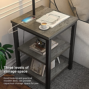 ANTLUX Floor Lamp with Side Table - USB Charging Port, Power Outlet End Table and Lamp, Modern Bedside Nightstand with Industrial Floor Light for Living Room, Bedroom, Edison LED Bulb, Gray