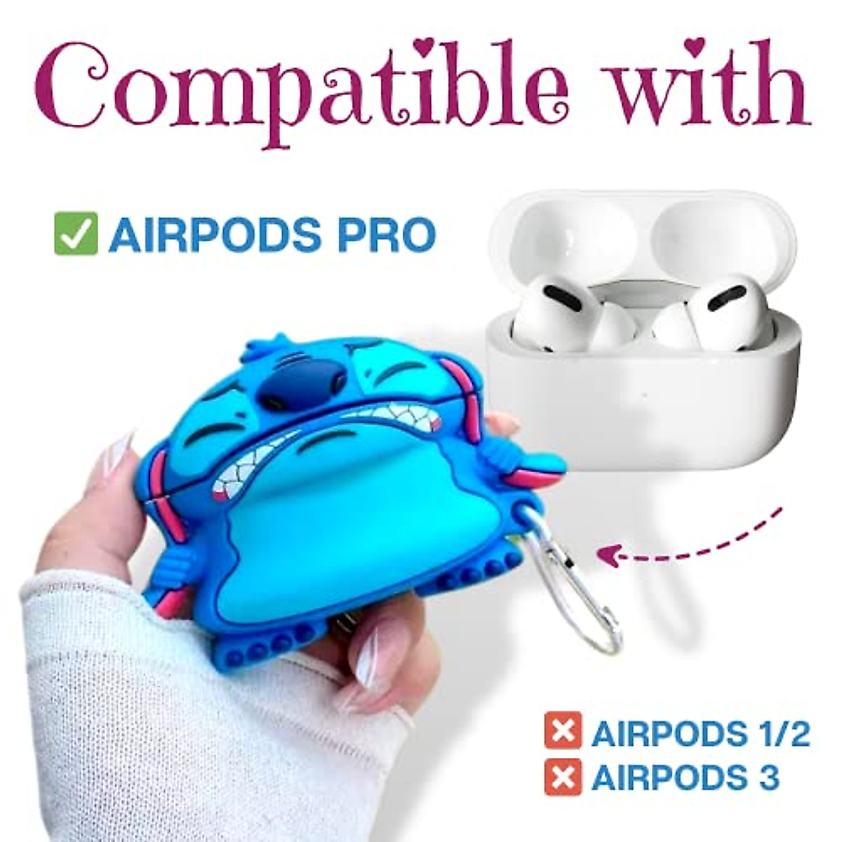 Stitch AirPods Pro Case Soft Silicone Shockproof Cover for Apple Airpods Pro 3D Cute Cartoon Creative Fun Stitch Airpod Case with Keychain Design for AirPods Pro Charging Case