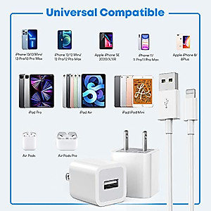 iPhone Charger [Apple MFi Certified] 2Pack 10FT Extra Long Charging Cords USB to Lightning Cable with USB Wall Charger Block Power Adapter Travel Plug for iPhone 13/12/11 Pro Max/SE/XS/X/XR/8/7, iPad