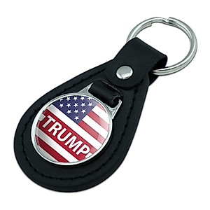 GRAPHICS & MORE Black Leather President Trump American Flag Keychain