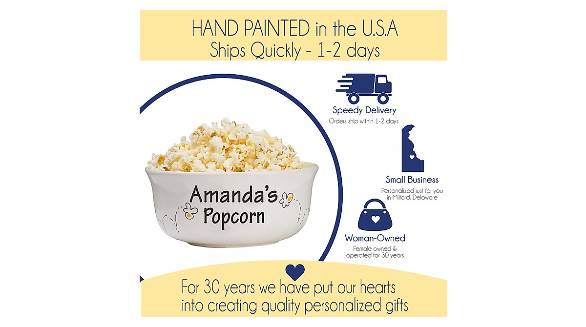 Personalized Ceramic Popcorn Bowl for Movie Night & Gifts
