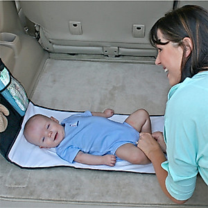 J.L. Childress Pockets 'N Pad Portable Diaper Changing Station for Your Car - Detachable, Foldable, Extra-Large, Extra-Long Changing Pad for Travel, 36" x 18" - Storage Pockets- Black