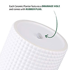 Shiny White Planter Pots for Plants Indoor - 8 Inch Ceramic Vintage-Style Hobnail Textured Flower Pot with Drainage Hole for Modern Home Decor(POTEY 056301, Plants NOT Included)