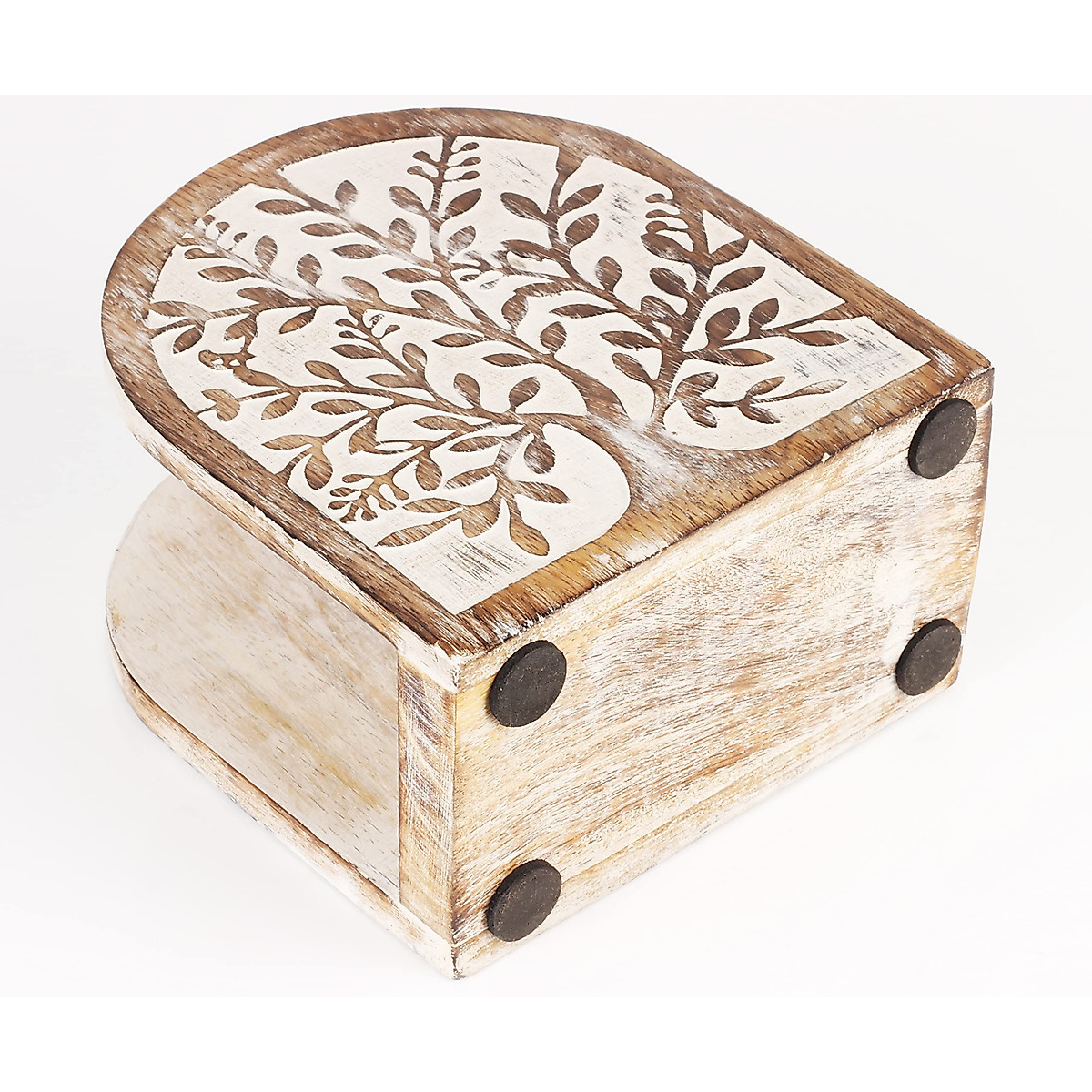 Wooden White Wash Tree of Life Tissue Paper Holder with Full Size Decorative Napkin Stand Tissue Paper Organizer for Home & Kitchen Dining Table Stand