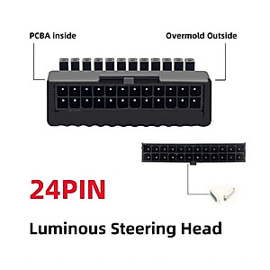 Cablecc Overmold 90 Degree ATX 24Pin Female to 24pin Male Power Adapter Mainboard Motherboard for Desktops PC Supply