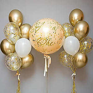 RUBFAC 104pcs Gold and White Balloons Garland Arch Kit with Gold Confetti Balloons for Baptism Wedding Birthday Party Decoration