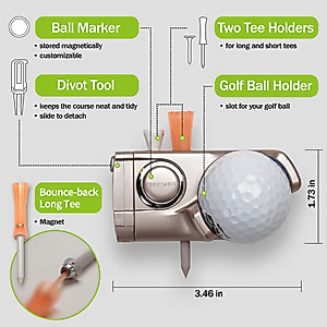 FREESHOT Golf Ball Holder, Divot Tool, Ball Marker, Golf Tee Holder All-in-one Golf Accessory Tool, Best Golf Gift, Stocking-Stuffer, Metal Grey Color
