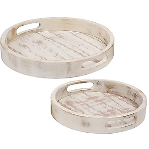 BEDDING CRAFT Set of 2 Countertop Wooden Round Fruit Baskets Decorative Coffee Table Tray – A Ideal Match for Ottoman or Side Table Charcuterie Board or Cheese Platter Kitchen General Storage Space