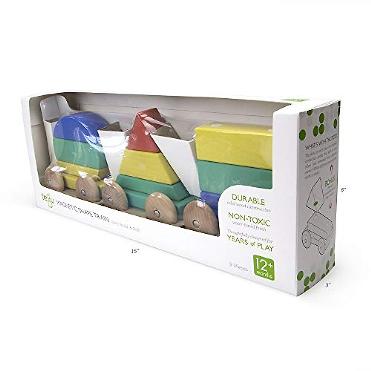 9 Piece Tegu Magnetic Shape Train Building Block Set, Rainbow