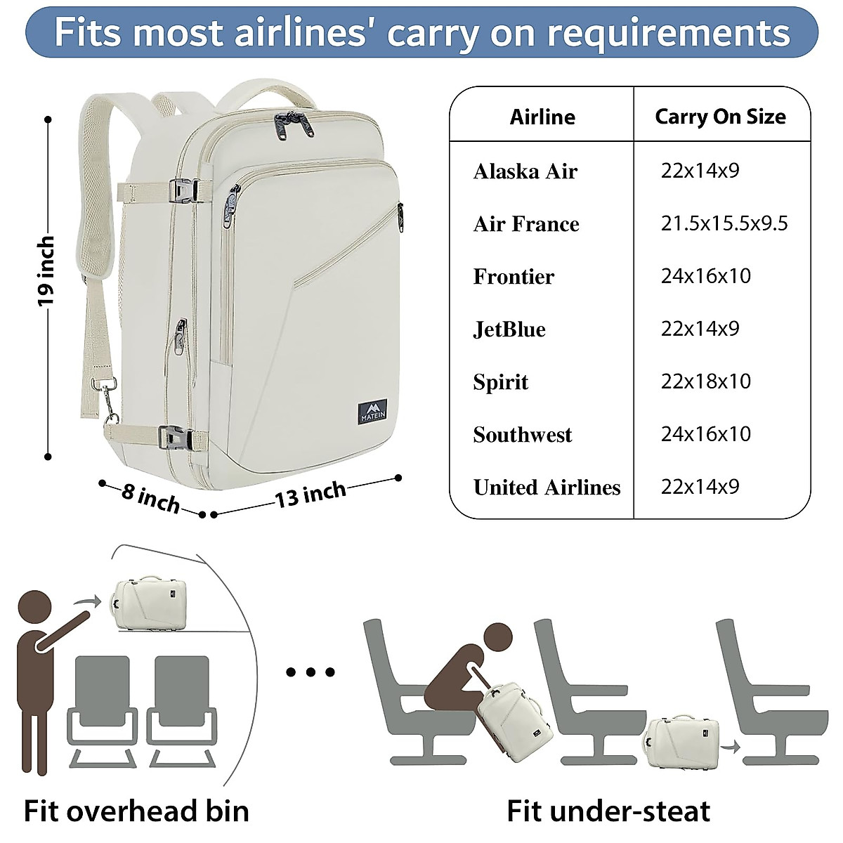 MATEIN Large Travel Backpack Women, Lightweight Carry on Backpack & Hidden Shoulder Straps, Waterproof Anti-Theft Daypack for Flight, Expandable Hiking Weekend Daypack, Travelling Gifts, Beige