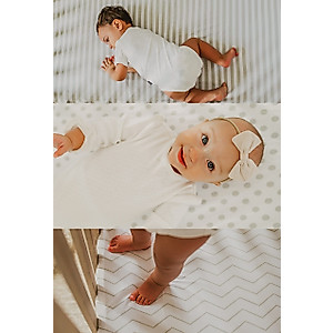 NODNAL CO. 3 Fitted Gray Mini Crib Pack n Play Playard Portable Crib Sheets Set - 100% OEKO-TEX Cotton Baby Girl/Boy Nursery Bedding, Gender Neutral Polka Dot Stripe Travel Pack and Play Playpen Sheet