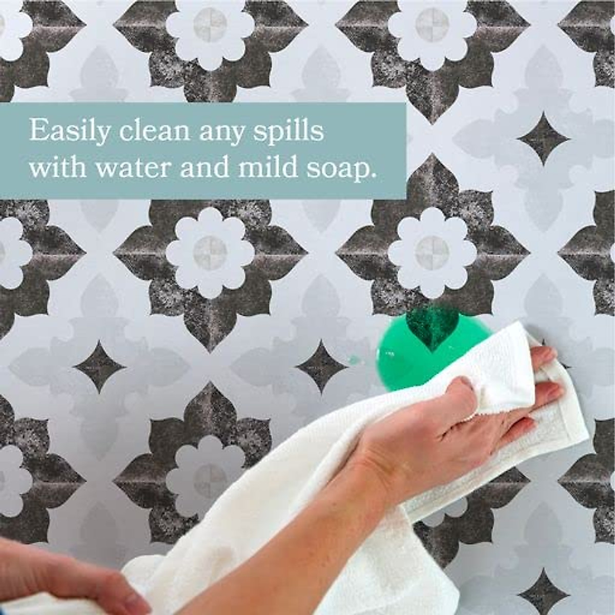 Carolina Creekhouse Grace FloorFlat (042087UB) | Decorative Vinyl Floor Covering | Lay Flat | Durable | No Curling Edges | Waterproof | Easy Clean | Wipeable | Eco-Friendly | 2’ x 5’ Mat | Black Beige