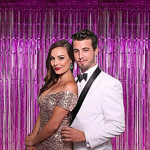 Twinkle Star 2 Pack Photo Booth Backdrop 3FT x 8FT Metallic Tinsel Foil Fringe Curtains Environmental Background Streamers for Birthday Wedding Party Christmas Decorations