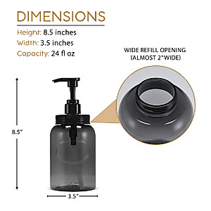 Bottiful Home-24 oz Plastic Refillable Wide-Mouth Jar Style Pump Bottle Dispenser Set of 4 for Shampoo, Conditioner, Wash, Soap, Lotion, Dish Soap, Sanitizer, Detergent (Gray)