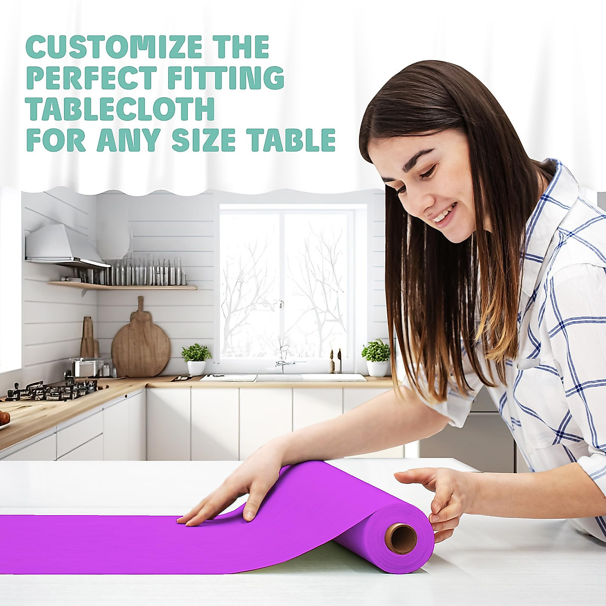 Tablecloth Roll – 54" X 110' Purple Premium Plastic Table Cloths with Cutter Box - Cut to Size - Decorative Rectangle Table Cover Smooth Tablecloth - Disposable Table Cloths for Parties, Weddings.