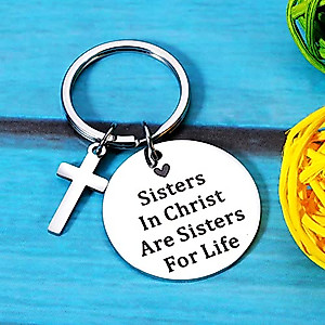 ZZP Christmas Gifts for Bible Study Group Women Friends Sisters In Christ Are Sisters For Life Key Chain Christian Religious Gifts Birthday Friendship Gifts for Christian Sister Girls