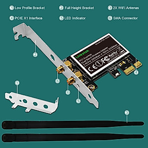 LinksTek Wireless N 600Mbps (2.4GHz 300Mbps and 5GHz 300Mbps) PCIE WiFi Adapter, PCIE WiFi Card, QUALCOMM Atheros AR946X Wireless Network Adapter for Windows 10 8.1 8 7 XP Desktop PCs (PCIE-N600)