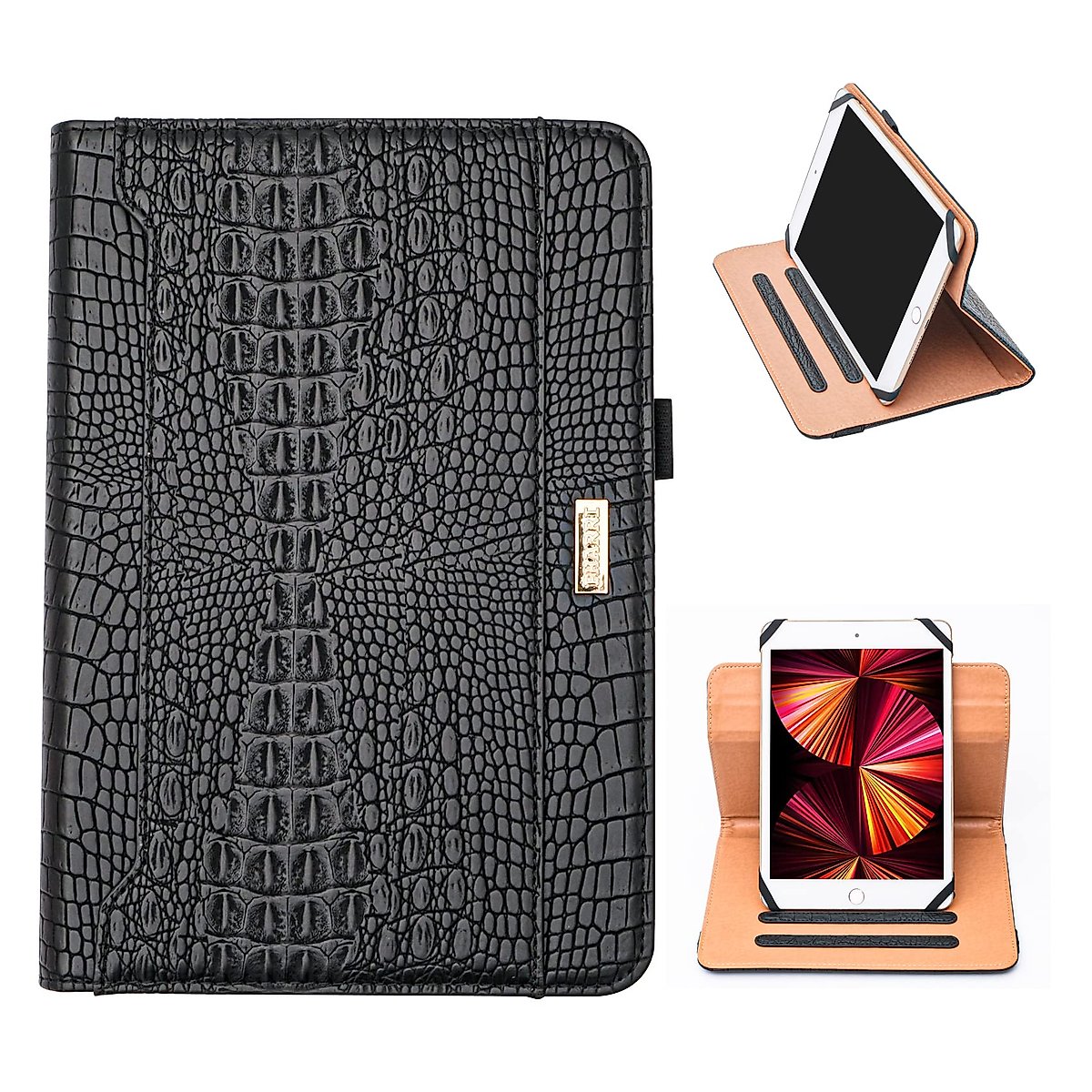 PHARRI 8 inch Tablet case,7 inch Tablet case, Universal Tablet case for 7"- 8.5" Tablets,360 Degree Rotating Case Protective Cover with Kickstand and Multiple Viewing (Black)