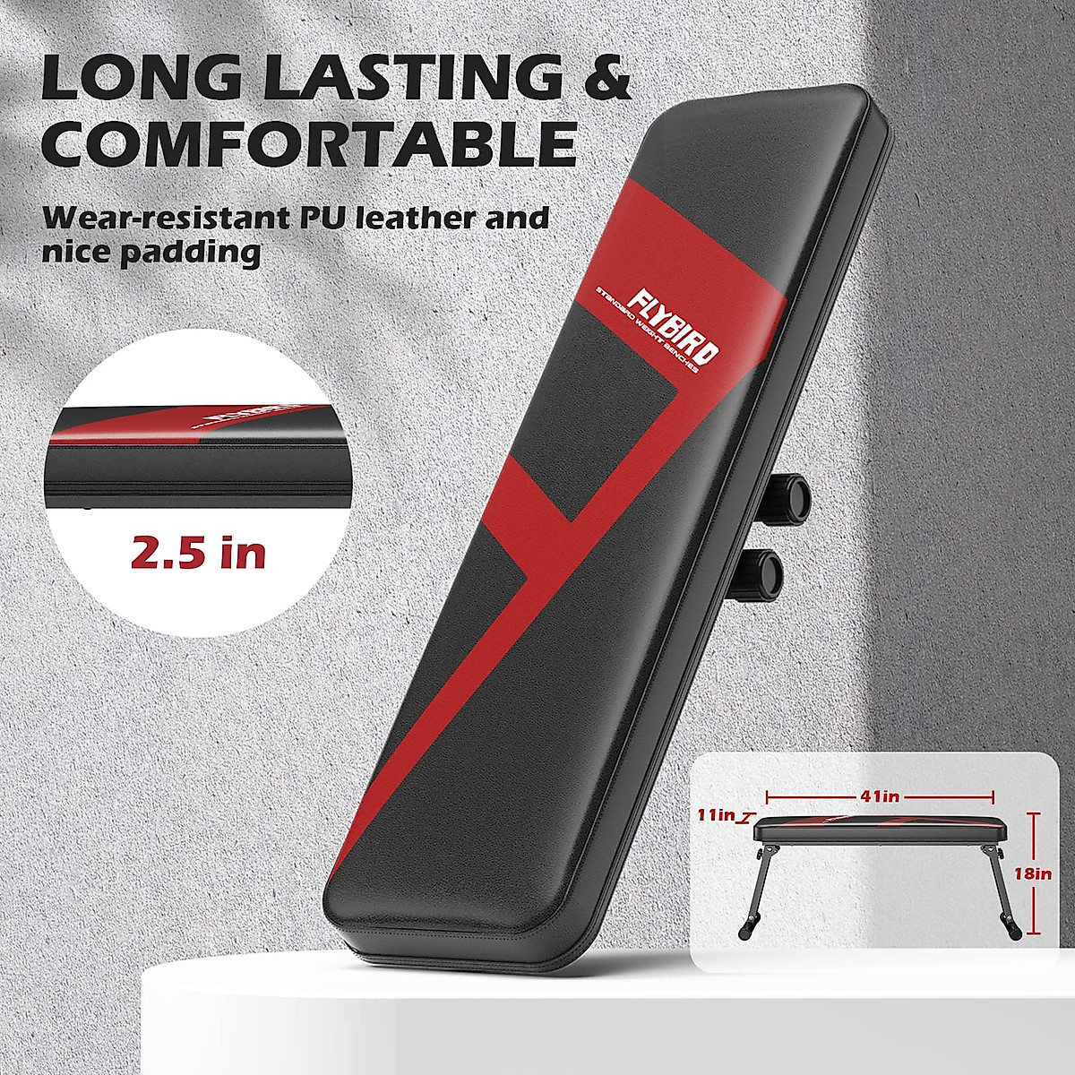 FLYBIRD Folding Flat Bench, Sturdy Lightweight and Space-saving Bench Press Flat Weight Bench, Easy to Assemble