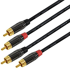 1 Foot – High-Definition Audio Interconnect Cable Pair CUSTOM MADE By WORLDS BEST CABLES – using Mogami 2964 wire and Amphenol ACPL Black Chrome Body, Gold Plated RCA Connectors