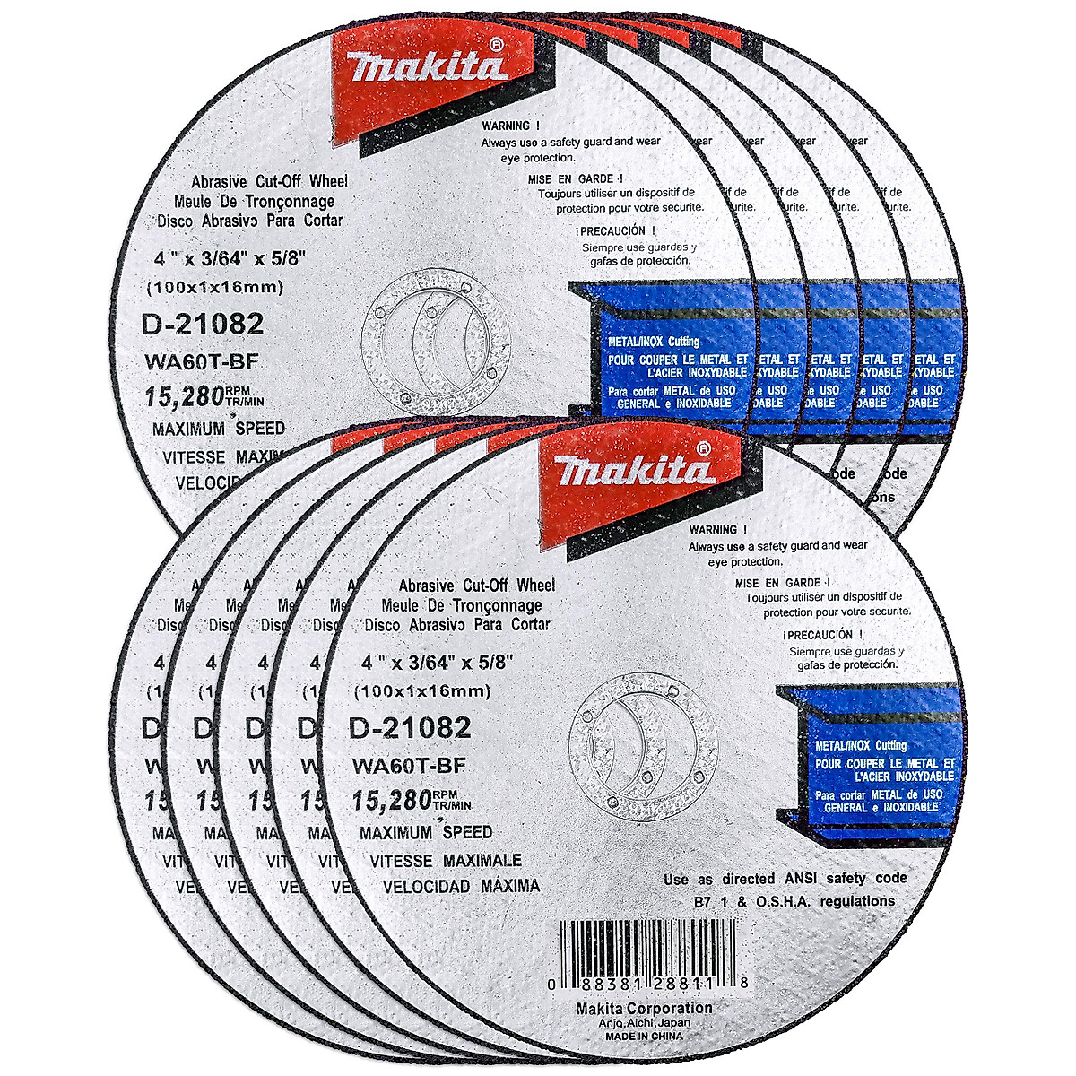 Makita 10 Pack - 4 Inch Cut Off Wheels For 4" Grinders - Aggressive Cutting For Metal & Stainless Steel