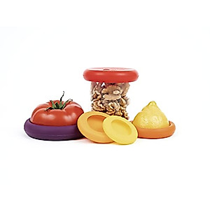 Food Huggers 5pc Reusable Silicone Food Savers | BPA Free & Dishwasher Safe | Fruit & Vegetable Produce Storage for Onion, Tomato, Lemon, Banana, Cans & More | Round, Autumn Harvest