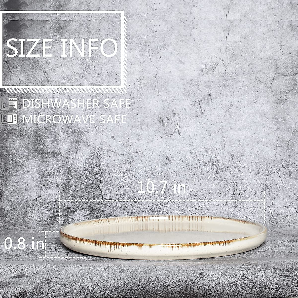 Bosmarlin Ceramic 10.5 Inch Dinner Plates Set of 4, Stoneware Plate for Salad, Pasta, Dessert, Microwave and Dishwasher Safe (Beige, 10.5 in)