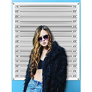 Mugshot Backdrop Photo Booth Banner 4.9 x 4.3 ft, Police Lineup Height Charts Photo Props Background Accurate Measurements Poster for Bachelorette Girls Night Out