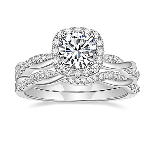 Mameloly 1.2ct Wedding Rings for Women Bridal Rings Sets Round Cut Cubic Zirconia Halo CZ Engagement Rings Twisting Infinity Pave Set Size 7