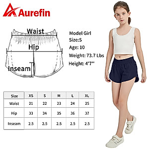Aurefin Girls Athletic Shorts, Quick Dry Running Shorts for Kids Teen Girls Active Sports Track Shorts with Zip Pocket Liner Navy Blue/XS