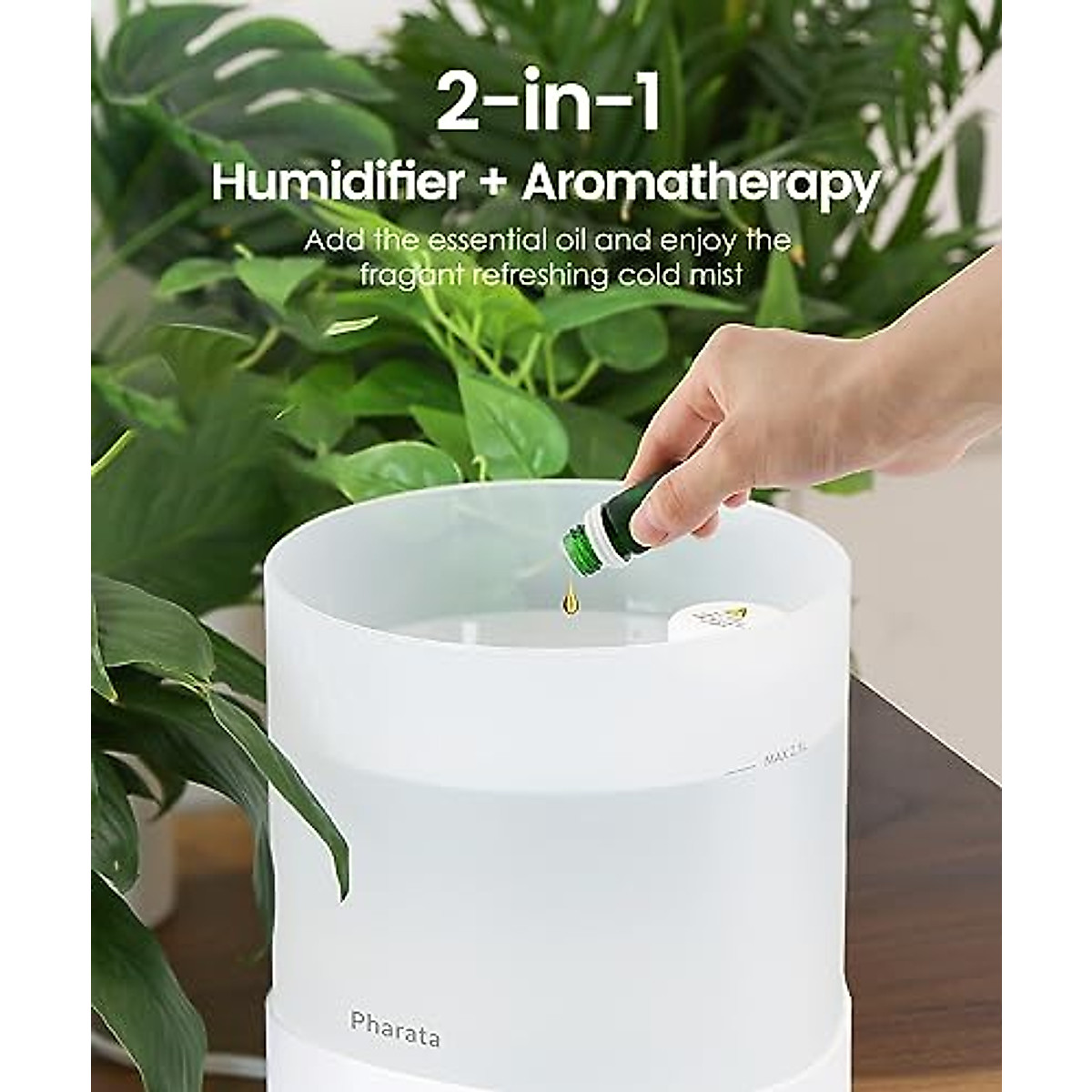 Pharata® Humidifiers for Bedroom Home, 2.5L Top Fill Cool Mist Humidifier for Baby with Essential Oil Diffuser, Ultrasonic Air Humidificador for Large Room Indoor Plants, Lasts Up to 28H, (White)