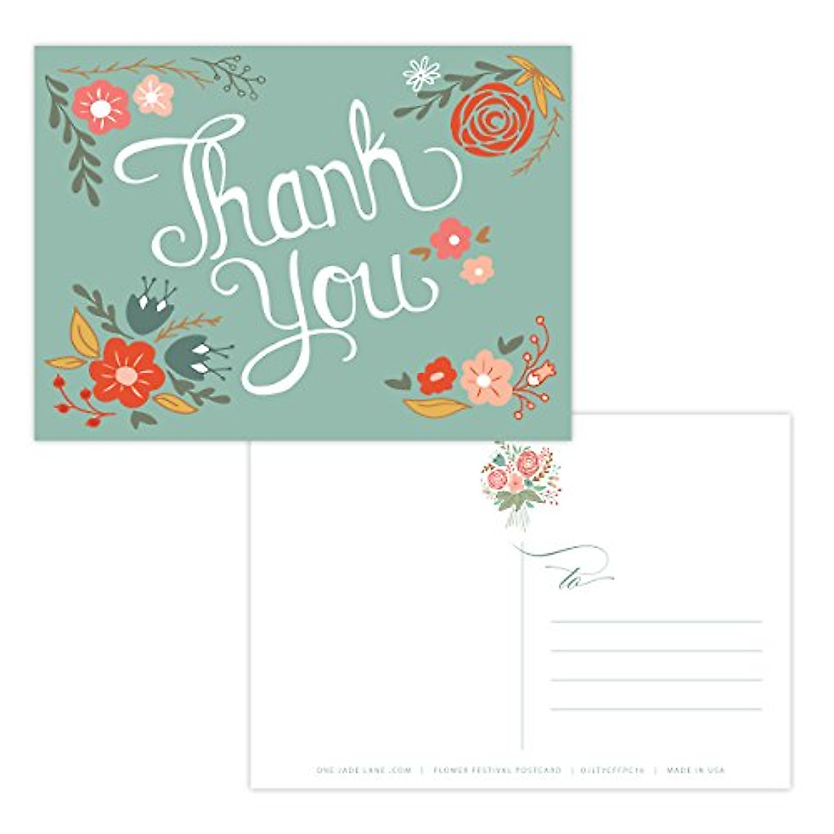 One Jade Lane - Floral Festival Thank You Cards (Self-mailer) POSTCARDS "Postage Saver" (Set of 40).