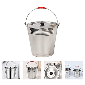 Zerodeko Stainless Steel Pail Milk Bucket with Lid Wine Pail Bucket Water Jug Liquid Storage Pail Champagne Beer Ice Bucket Metal Beverage Tub for Home Pet Party Sliver 22CM