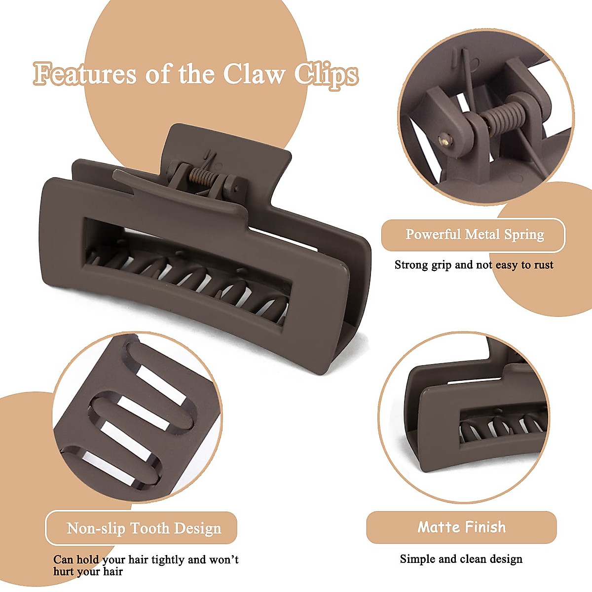 6Pcs Medium Hair Claw Clips for Thick Thin Fine Long Hair, Large Cute Neutral Matte Non Slip Hair Clips Strong Hold for Women Girls(6 Pack)